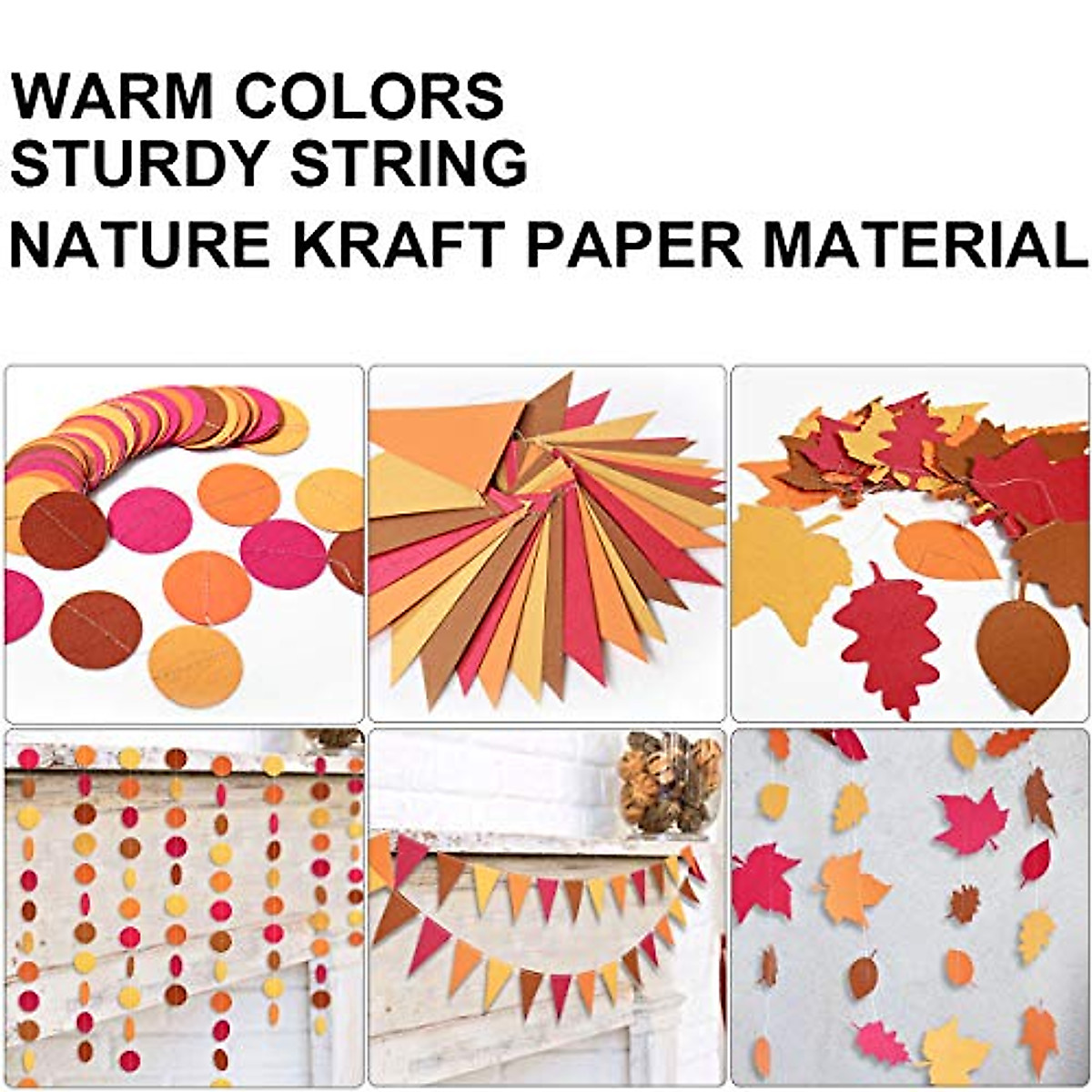 Autumn Theme Garland Fall Bunting Banners Autumn Leaf Paper Garland Hanging Streamers Thanksgiving Party Decoration for Baby Shower Kids Room Classroom Showcase Holiday Wedding