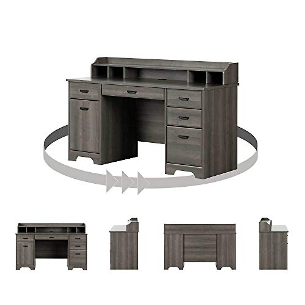 South Shore Versa Computer Office Desk with Power Bar, Gray Maple