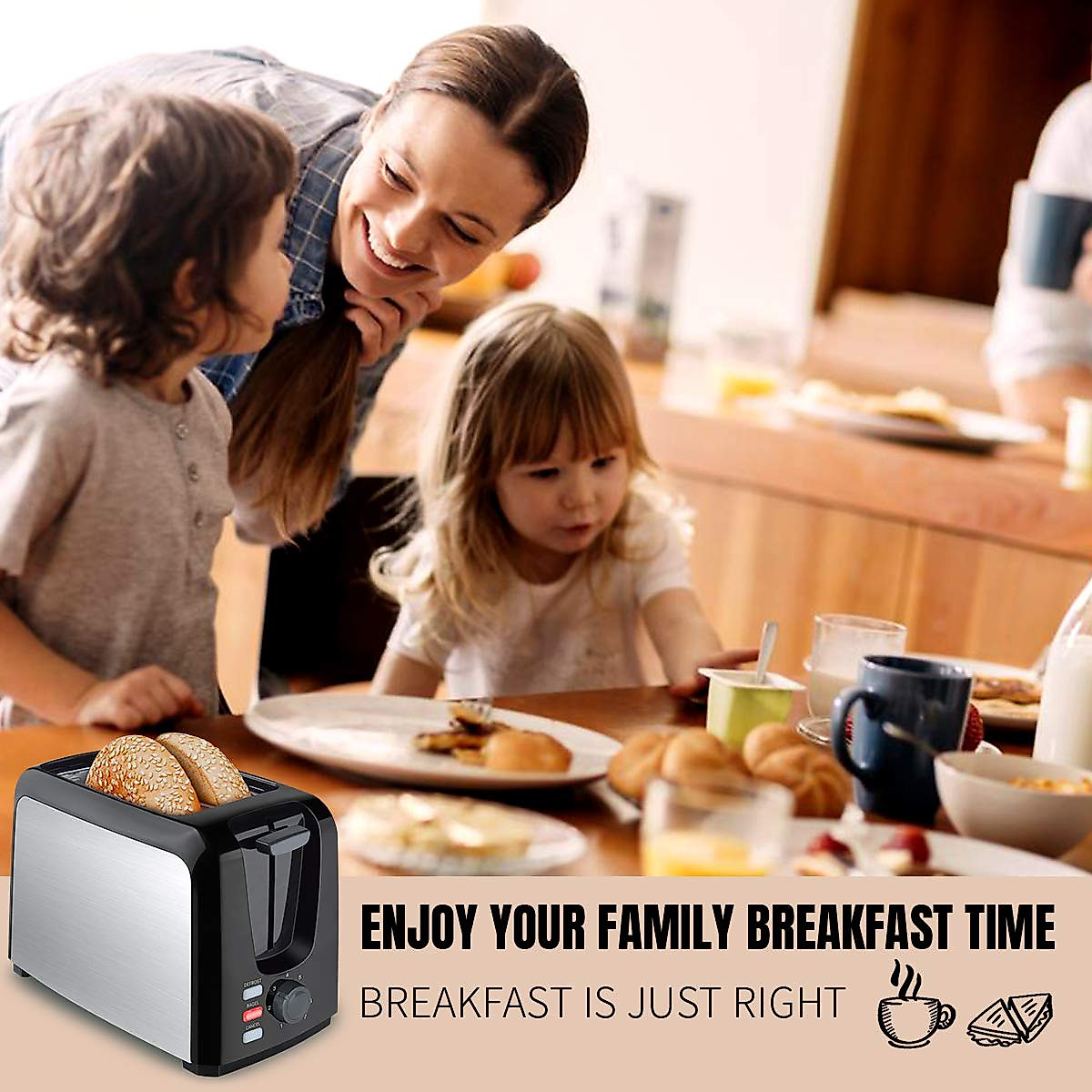 Toaster 2 Slice Stainless Steel Toaster Two Slice Toaster with Removable Crumb Tray Toaster Wide Slot Toasters 2 Slice Best Rated Prime with 7 Bread Shade Settings and Bagel, Defrost, Cancel Function for Bread