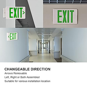 Motomate Green LED Exit Emergency Sign Light Single or Double Faces Rechargeable 120V/277V Fire Exit Signs Lighting for Room,Street,Window,Stairs