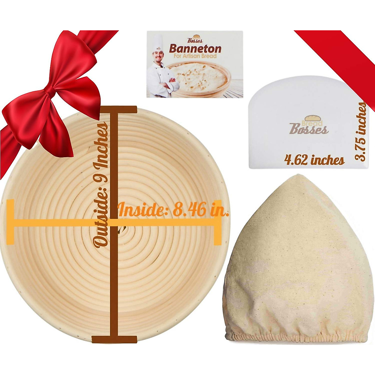 Round Bread Banneton Proofing Basket - 9 Inch Baskets Sourdough Brotform Proofing Basket and 9 Inch Bread Banneton Proofing Basket - Baking Bowl