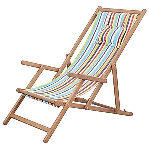 vidaXL Beach Sling Patio Chair, Outdoor Folding Deck Chair with Solid Wooden Frame, Patio Lounge Chair for Balcony, Fabric and Wooden Frame Multicolor