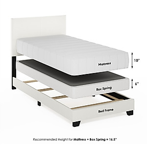 Furinno Pessac Upholstered Bed Frame, White PU Leather, Twin XL