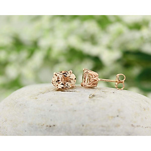 Solid 14k Rose Gold Natural Morganite Stud Earrings (8x6mm Oval) (rose-gold)