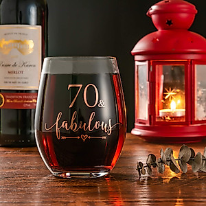 Crisky Rose Gold 70 & Fabulous Wine Glass for Women 70th Birthday Gifts Funny Ideas for Women, Wife, Mom, Sister, Aunt, Friends, Coworker, Her Rose Gold Foil 70 & Fabulous 14oz, with Box