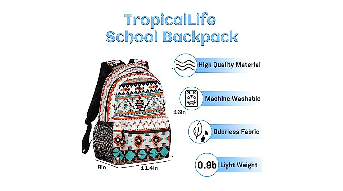 TropicalLife Aztec School Backpack - Lightweight & Stylish