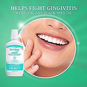 Sprinjene Fluoride Free Mouthwash Alcohol Free for Fresh Breath, Gum Health, Dry Mouth & Whitening Teeth with Black Seed Oil & Zinc - SLS Free, Toxic Free Vegan, Gluten Free, Kosher, Halal (Natural)