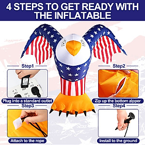 Kathfly 6FT Patriotic Inflatable Decor Independence Day American Flag Blow up Eagle Built in LED Light/Blower for Parade Veterans 4th of July Lawn Outdoor