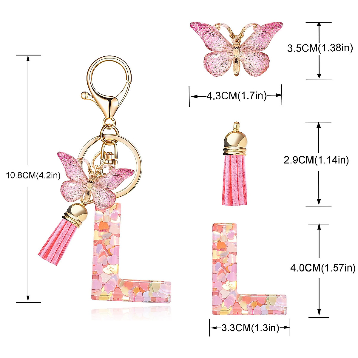 OKAICEN Fashion Alphabet Initial Letter Keychain Tassel Butterfly Pendant Key Ring for Purse Handbags Women Girl ('L')