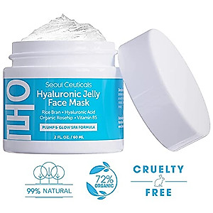 Korean Skin Care Hyaluronic Acid Jelly Mask – Korean Face Mask Skincare K Beauty Face Masks Contains Rice Bran + Rosehip + Vitamin B5 – Anti Aging Spa Hydro Gel Face Mask for Plump Glowing Skin 2oz