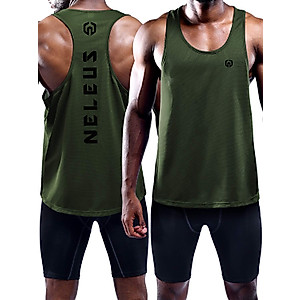 NELEUS Men's 3 Pack Dry Fit Workout GYM Muscle Tank Tops,5031,Black,grey,olive Green,2XL,EU 3XL