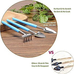 Melphoe 23Pcs Mini Garden Hand Transplanting Succulent Tools Set, 39.4" Thickened Repotting Mat & Plant Tag, Miniature Planting Indoor Fairy Care, Potting, Cactus, Houseplant Bonsai Tool Kit (Blue)