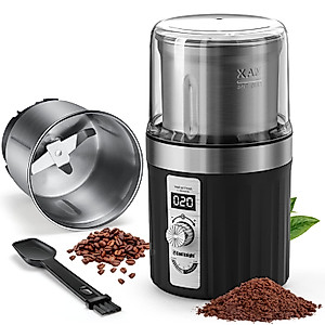 COOL KNIGHT Adjustable Coffee Grinder Electric, with Timing Setting and Removable Stainless Steel Bowl, Herb Spice Grinder Great for Coffee Bean, Spices and Herbs - 7.6"
