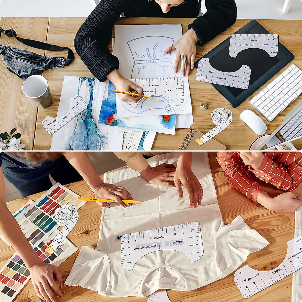 10 pcs Tshirt Ruler Guide Vinyl Alignment Tool - Sublimation Accessories, t Shirt rulers to Center Designs,for Adult Youth Toddler Infant