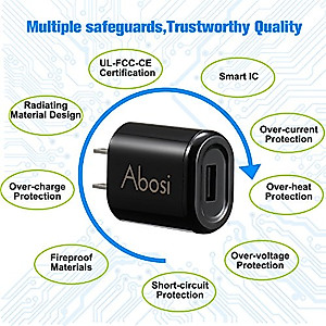 Wall Charger Abosi 3 Pack 5V 1A UL Certified Universal Power Adapter USB 1 Port Home Wall Charger Plug Compatible with iPhone Samsung and More Device UL Listed