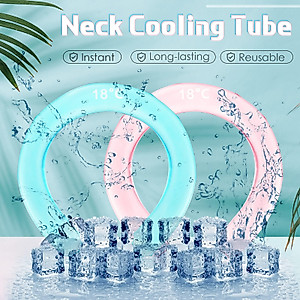 Neck Cooling Tube 2 Pcs Wearable Cooling Neck Wraps Reusable Neck Cooler Heat Cooling Cold Pack Summer Heat Relief for Summer Hot Flashes and Fever, Pink and Blue
