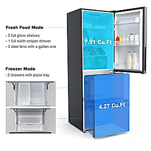 Galanz GLR12BS2K16 Bottom Mount Freezer Refrigerator, Three Doors Fridge, 12.3 Cu.Ft, Stainless Steel