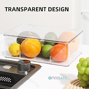 OMNISAFE Divided Clear Plastic Organizer Bin with Hinge Lid, 8 Sections Tea Bag Storage Box for Kitchen, Snacks, Spice Packets,Pouches, Stackable Storage Bin