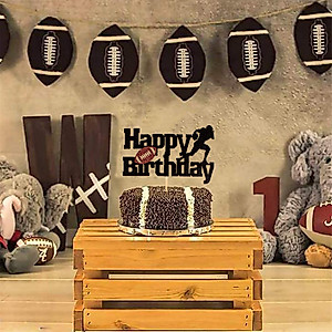 Unimall Football Cake Topper Rugby Ball Happy Birthday Sign Cake Fruit Muffin Picks for Super Bowl Party Decor Touchdown Sport Themed Game Day Party Supplies Decorations Ball Food Picks