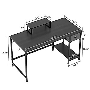 VERMESS Computer Desk with Drawer and Monitor Stand,47 Inch Study Writing Desks for Home Office,Industrial Simple Style Wood Table for PC Laptop Notebook,Black