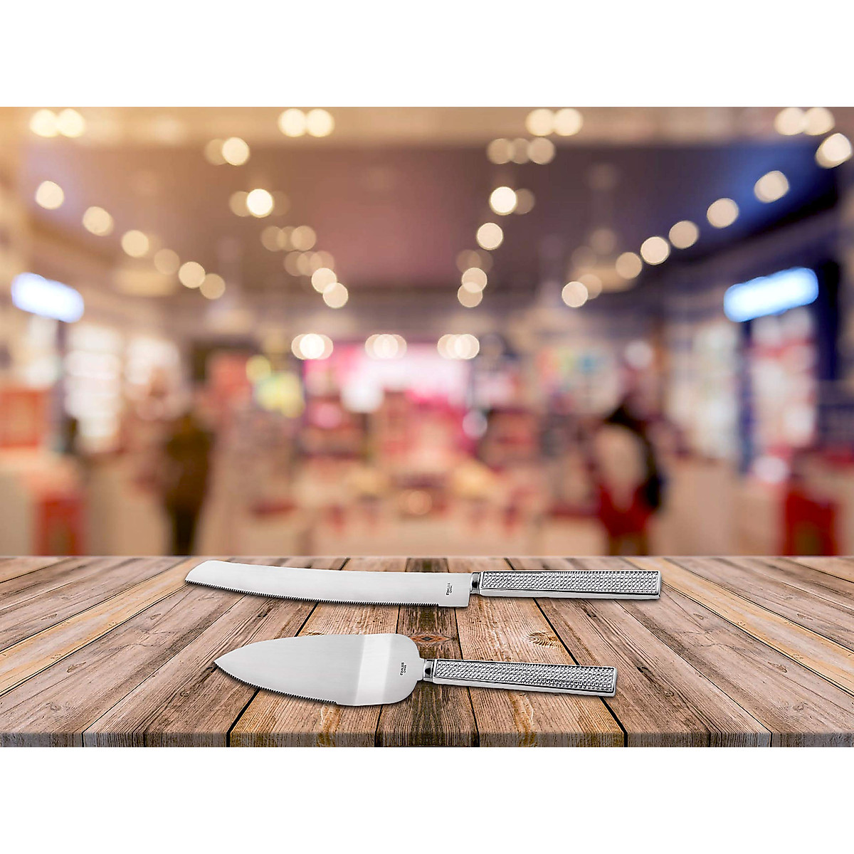 Fashioncraft 2558 Celebrity Bling Silver Cake Server Set with Rhinestone Rows - Wedding Cake Knife and Server Set, Cake Knife Set