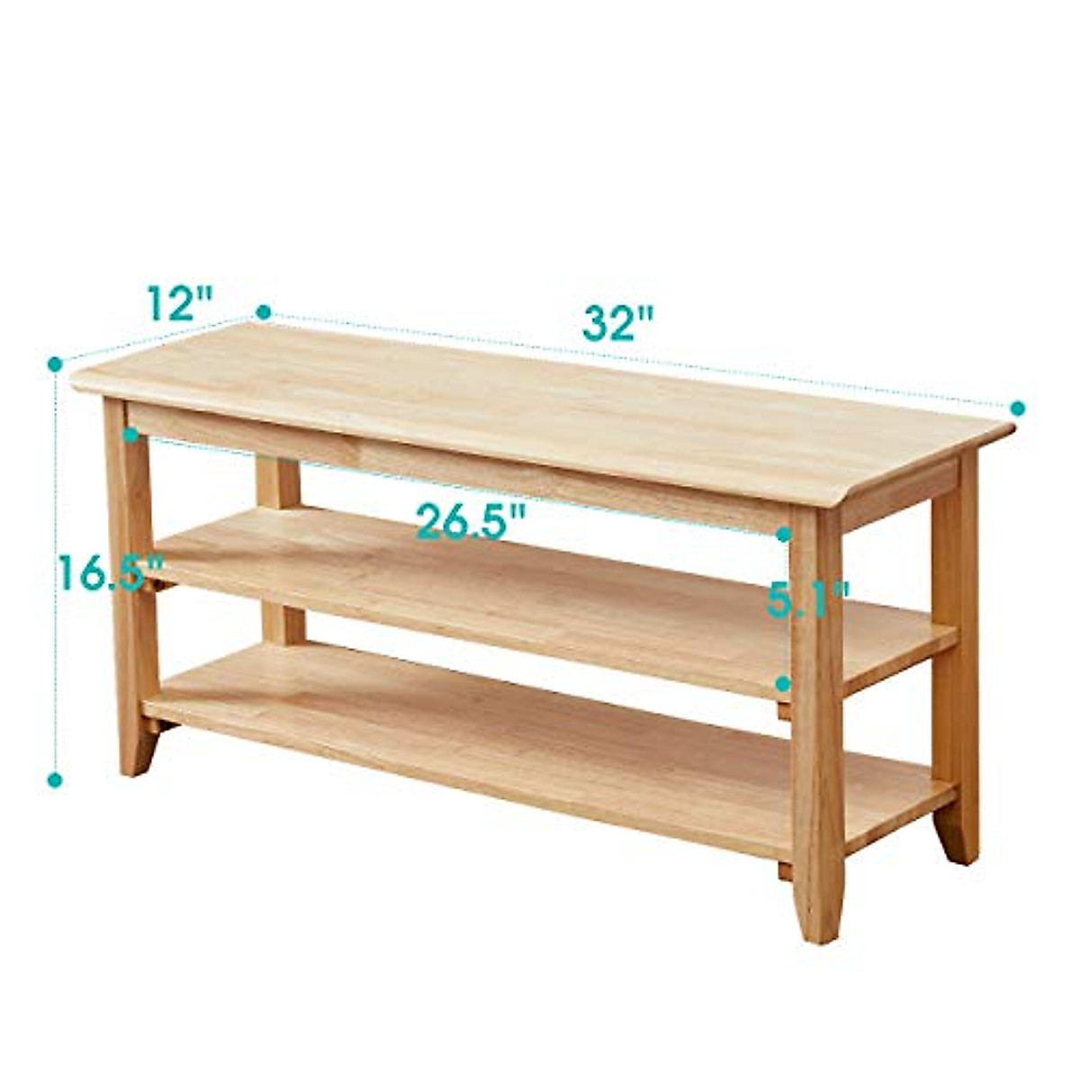 TinyTimes 3-Tier Wood Shoe Bench, Heavy Duty Shoe Rack Bench, Shoe Organizer Shelf, Ideal for Entryway, Living Room,Ideal for Entryway, Living Room, Holds Up to 550 lbs -Natural, 32"