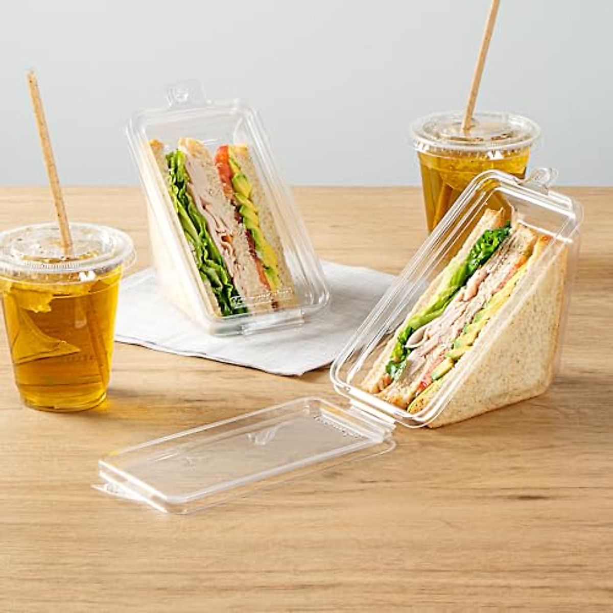 Restaurantware Tamper Tek 7.4 x 3.9 x 3.5 Inch Triangle Take Out Containers 100 Durable Sandwich To-Go Containers - Tamper-Evident Freezable Clear Plastic Sandwich Containers With Hinged Lids