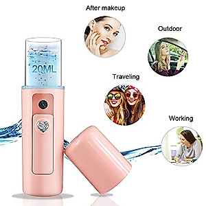 Nano Facial Mister Moisturizing Atomization Humidifier Cool Mist Facial Steamer Handy Mist Sprayer Moisturizing & Hydrating for Skin Care, Makeup, Eyelash Extensions (Pink)