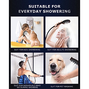 Black Shower Head, L'amourqua High Pressure 6-Model Handheld Shower Head, Built-in Power Wash to Clean Bathtub and Pets, with 59" Stainless Steel Hose and Handheld Showerhead Holder