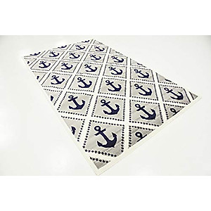 Unique Loom Metro Collection Modern Nautical Coastal Geometric Anchors Area Rug, for Kids, 5 ft x 8 ft, Light Gray/Ivory