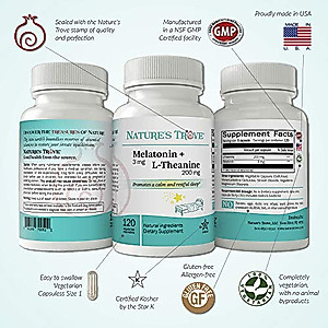 Nature's Trove Melatonin 3mg + L Theanine 200mg – Calm and Relaxation – 120 Kosher Vegetarian Capsules