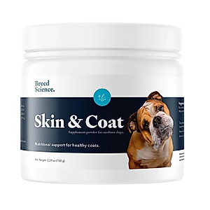 Skin and Coat Supplement Powder for Medium Dogs- Anti Allergy Treatment and Itching Relief - with Vitamins A, E and Biotin - Care Products and Shedding Control Supplements for Itchy Pets