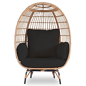 OTSUN Oversized Wicker Egg Chair: Outdoor Indoor Lounger with 4 Cushions, 440lb Capacity, Egg Basket Chair for Living Room, Backyard, Balcony, Patio, Black