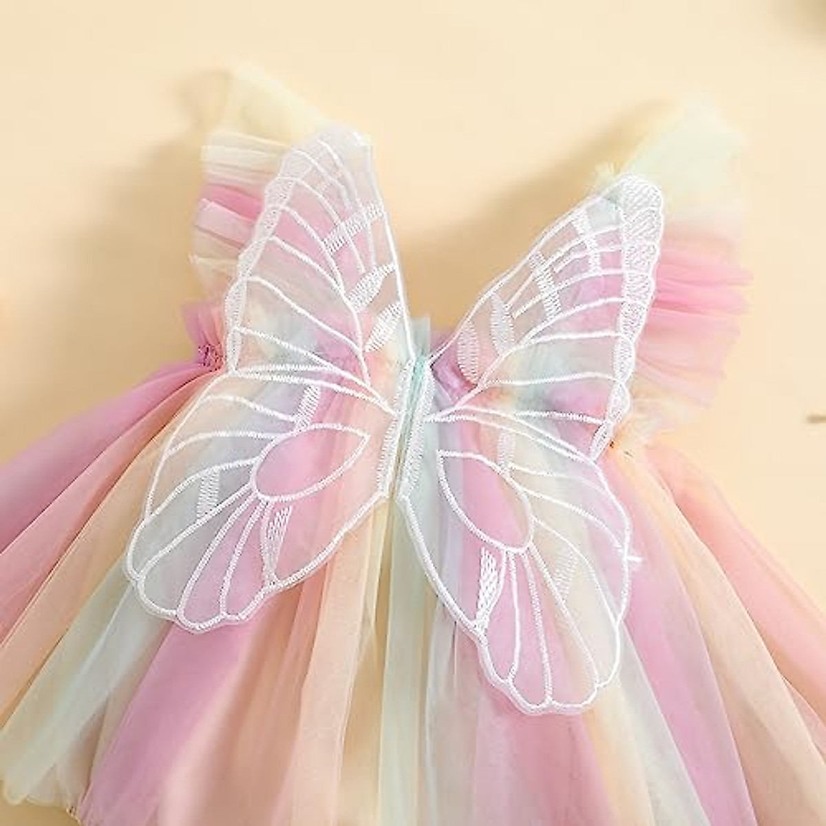 Infant Baby Girl Rompers Dress Embroidery Butterfly Wing Fly Sleeve Rainbow Tulle Skirt Jumpsuits Baby Bodysuits (Colorful Purple, 12-18 Months)