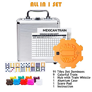 Yinlo Mexican Train Dominoes Set, Hub with Real Train Sound, Double 12 Colored Dot