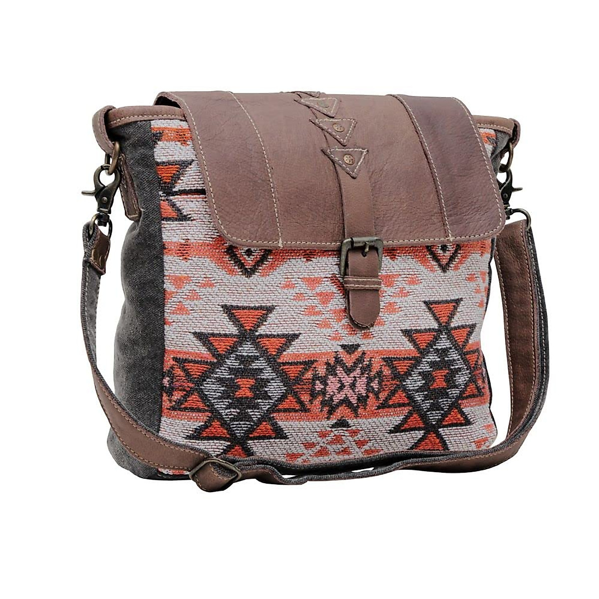 Myra Bag Western Leather Shoulder Bag for Women - Upcycled Canvas Crossbody Bag Maya Sky
