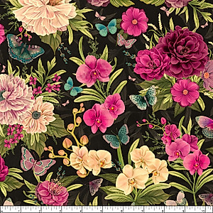 Wilmington Prints Midnight Garden Large Floral Allover, Fabric by The Yard (Black)