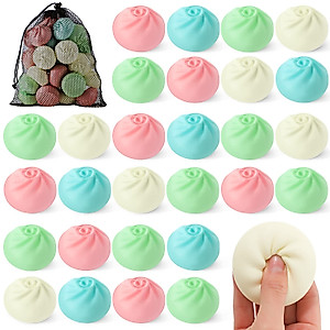 36 Pcs Dumpling Stress Balls Bulk 2.4 Inch Dumpling Fidget Toy Dough Stress Relief Bun Squeeze Toy with Storage Bag for Birthday Party Favors School Carnival Reward Gift