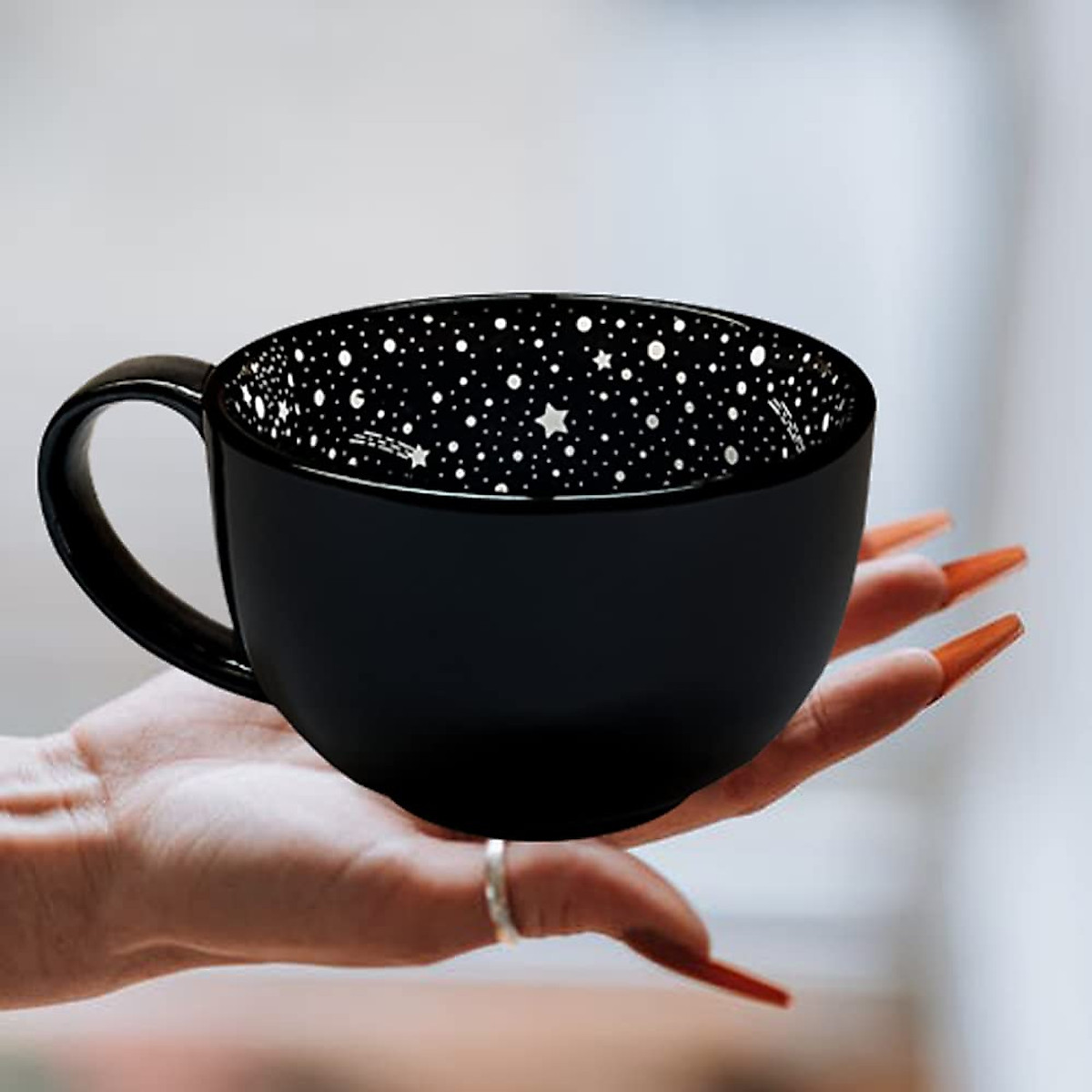 BigNoseDeer 15oz Goth Halloween Mug Large Witch Halloween Coffee Mug Evil Eyes Goth Decor Ceramic Tea Cup Black Coffee Cup for Witchy Gifts Goth Cup Tea Mug Halloween Cauldron Mug Witch Brew Mug