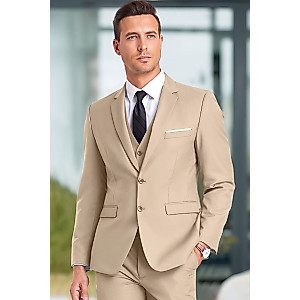 Suits for Men 3-Piece Slim Fit Business Suit Prom Tuxedo, Two Button Wedding Blazer Vest Pants Set Champagne-XL