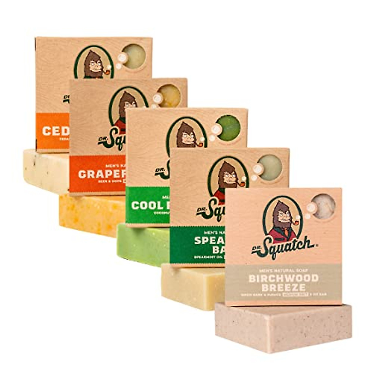 Dr. Squatch Soap for Men - Natural Men's Bar Soap Gift Set (5 Bars) - Birchwood Breeze, Cedar Citrus, Grapefruit IPA Beer Soap, Spearmint Basil, Cool Fresh Aloe - Cold Pressed Soap for Men