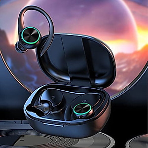 Lovskoo Wireless Earbuds, Over-Ear Bluetooth Earbuds 5.3 Headphones with Earhooks, Wireless Earphones with 50Hrs Playback HD Stereo Audio LED Display for Sports, in Ear Bluetooth Cool Stuff (Black)
