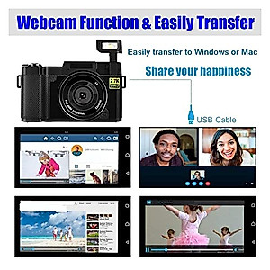 Camera Full HD 2.7K Digital Camera with Retractable Flash 3inch Photographic Camera 4X Zoom Professional EIS Video Cam for Digital Camera (Color : Black Standard)
