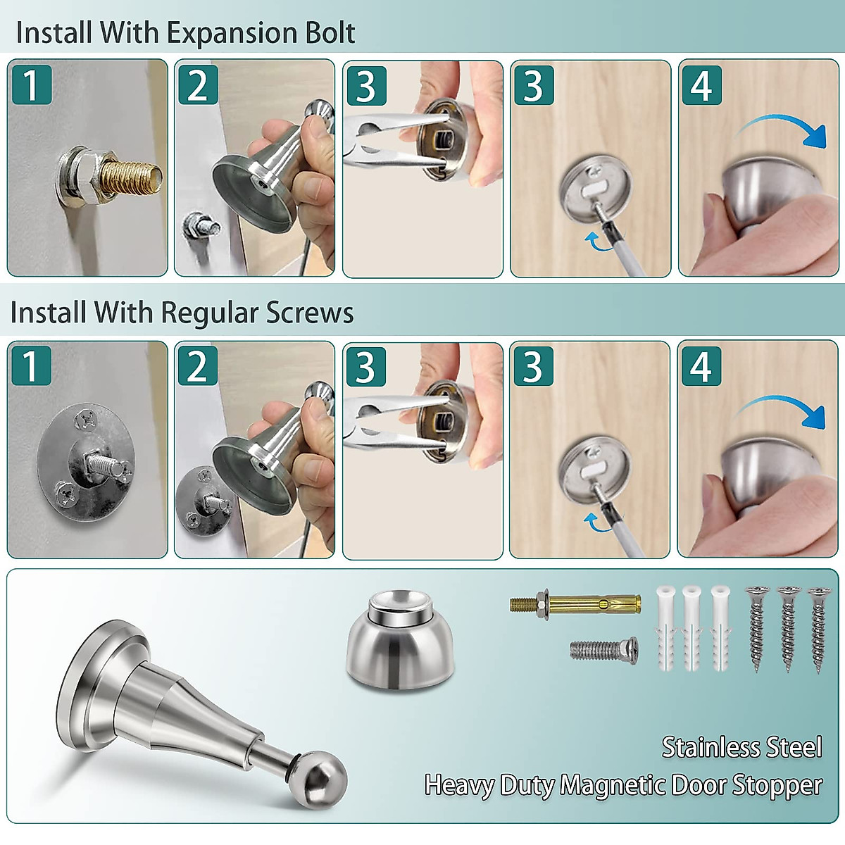 Door Stopper, Magnetic Door Stop, Hydraulic Shock Absorbent, Stainless Steel Heavy Duty Wall Mount Magnet Door Catch Holder Hold Door Open, Magnetic Door Stoppers for Bottom of Door, Brushed Nickel