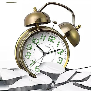 Analog Alarm Clock Alarm Clock, Non Ticking, Silent Bedside Clock with Two Bells Loud Alarm for Heavy Sleepers, Bedside Alarm Clock for Decor and Gifts Kids Alarm Clocks (Color : Brass)