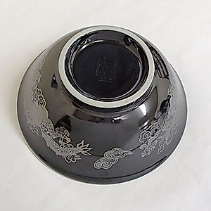 Japanese Black Glaze Silver Dragon 8.35 Inches Diameter Ramen Soup Ramen Noodle or Serving Bowl with Chopsticks