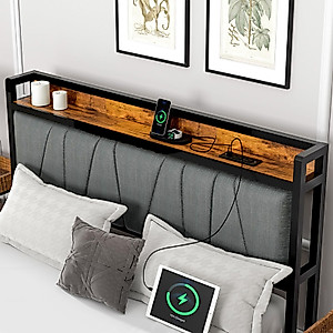 Catrimown Full Size Bed Frame with Charging Station and Storage Headboard, Platform Bed Frame Full Size with Storage Drawers, No Box Spring Needed/Strong Slat Support/Easy Assembly, Rustic Brown