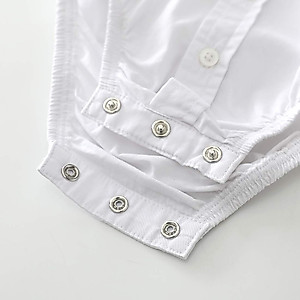 MOMOLAND Infant Baby Boys Plaid Bodysuit Woven Shirt Button Up Long Sleeves Navy (White, 12-18 Months)