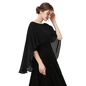 Hotshawl Capelets for women Chiffon Cape Shawls and Wraps for Evening Dress Wedding Capes Cover Up (Black)