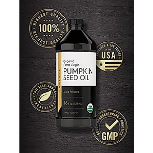 Carlyle Pumpkin Seed Oil 16oz Organic Cold Pressed | Extra Virgin | Vegetarian, Non-GMO, Gluten Free | Safe for Cooking | Great for Hair and Face